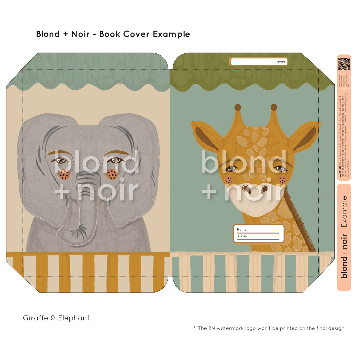 Giraffe & Elephant | Pre-cut Book Covers | Customisable Back to School ...